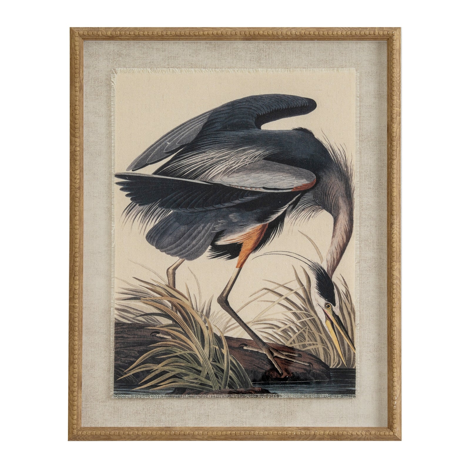 Flora & Fauna Collection Heron On Linen In Beaded Frame W40×D2×H50cm ...