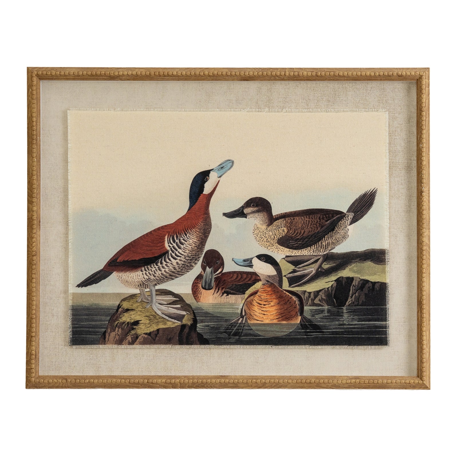 Ducks Linen Wall Art in Beaded Frame | Flora & Fauna UK – Noble & Nook